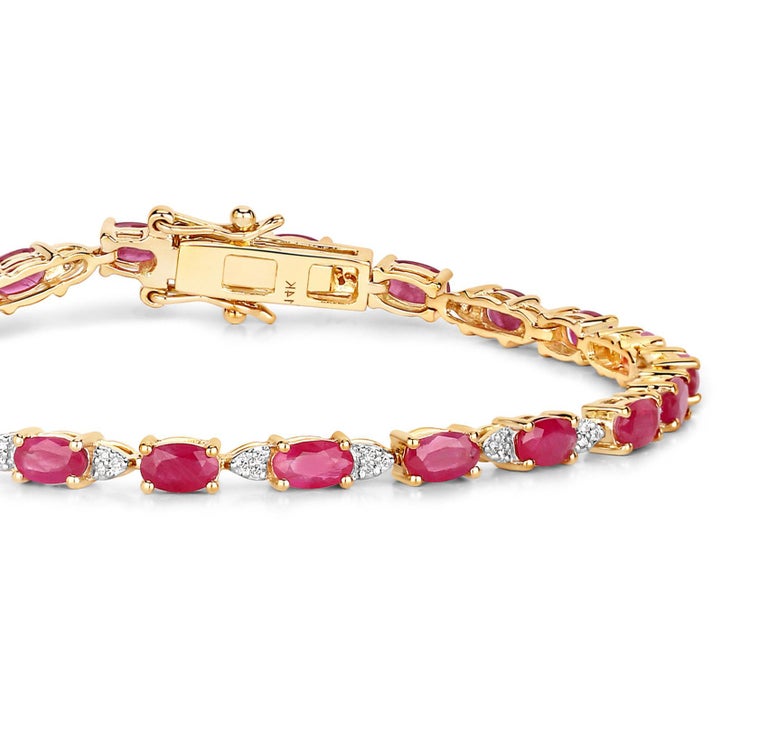 Natural Ruby and Diamond Tennis Bracelet 6.15 Carats Total 14k Yellow ...