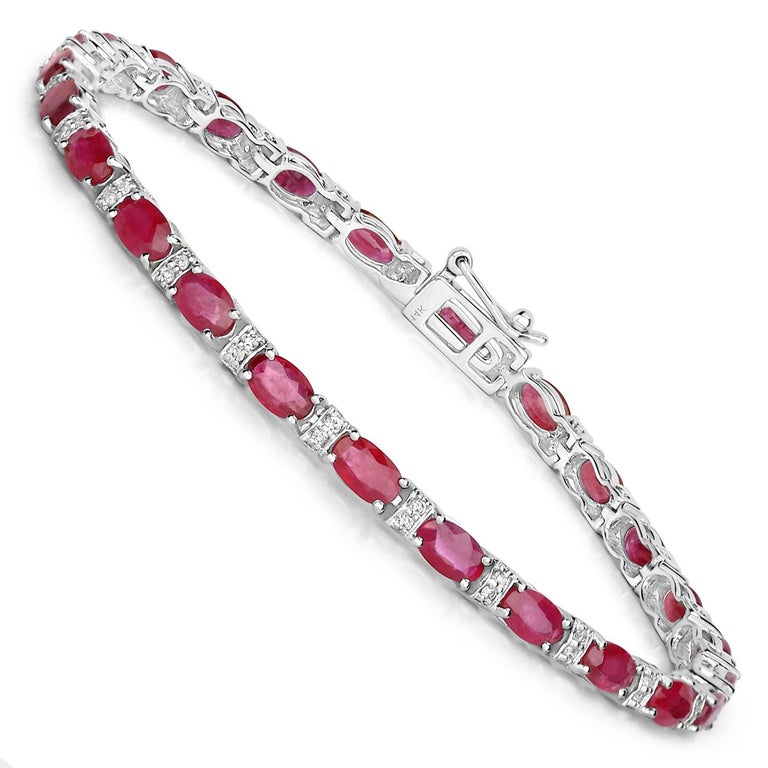 Natural Ruby and Diamond Tennis Bracelet 7 Carats Total 14k White Gold ...