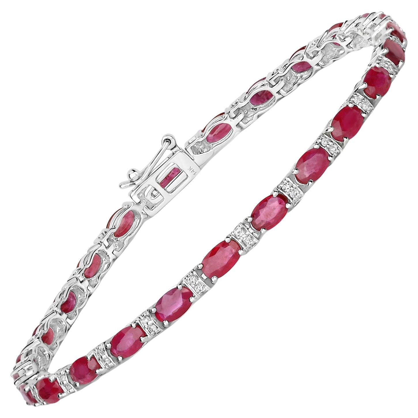 Natural 16.50 Carats Ruby and Diamond Tennis Bracelet 14k White Gold ...