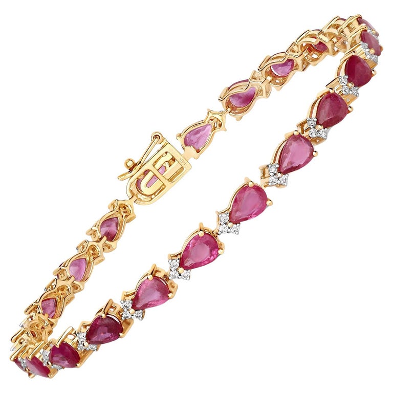 Natural Ruby and Diamond Tennis Bracelet over 9 Carats Total 14k Yellow ...