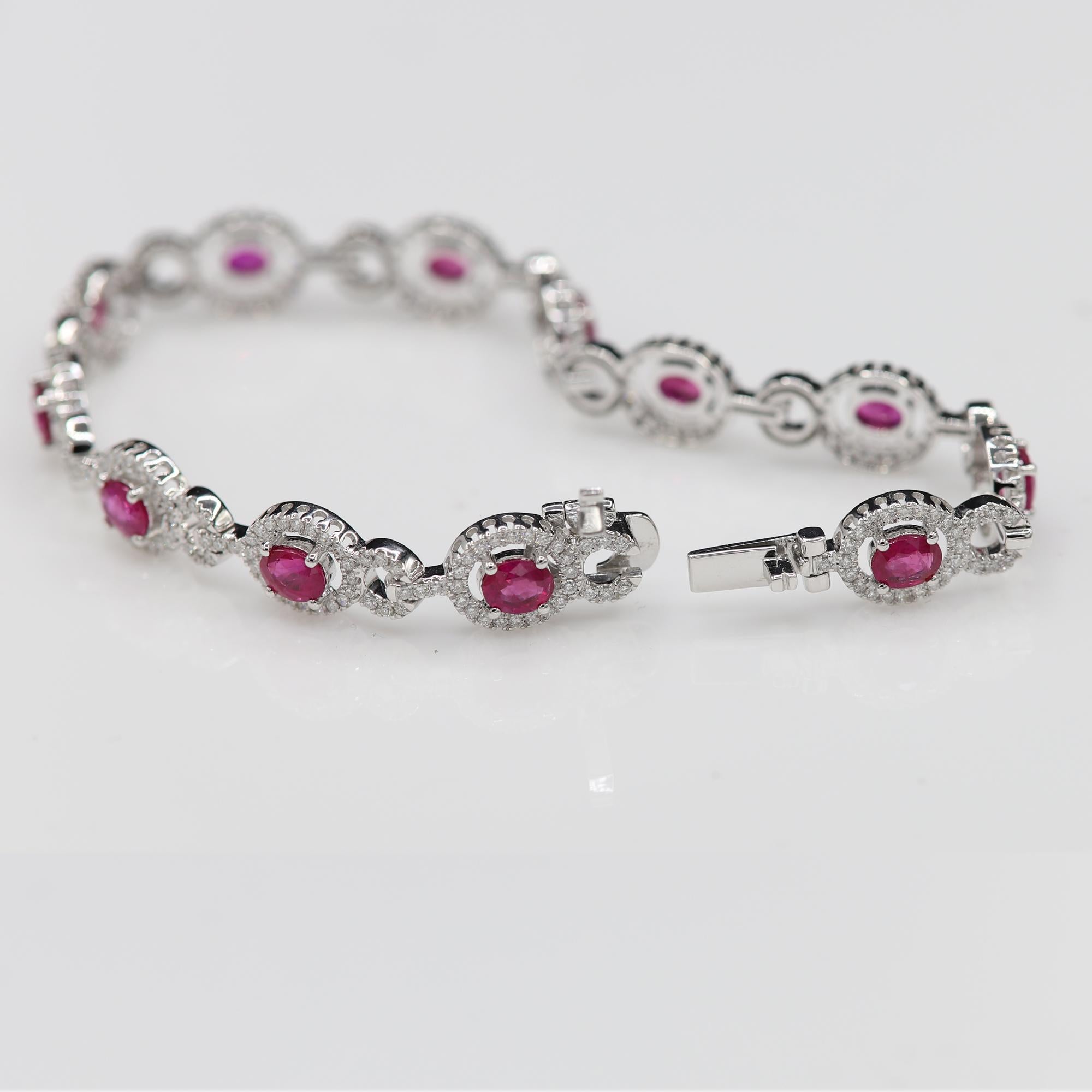Natural Ruby Bracelet 18 Karat White Gold and Diamonds Oval Shape Ruby ...