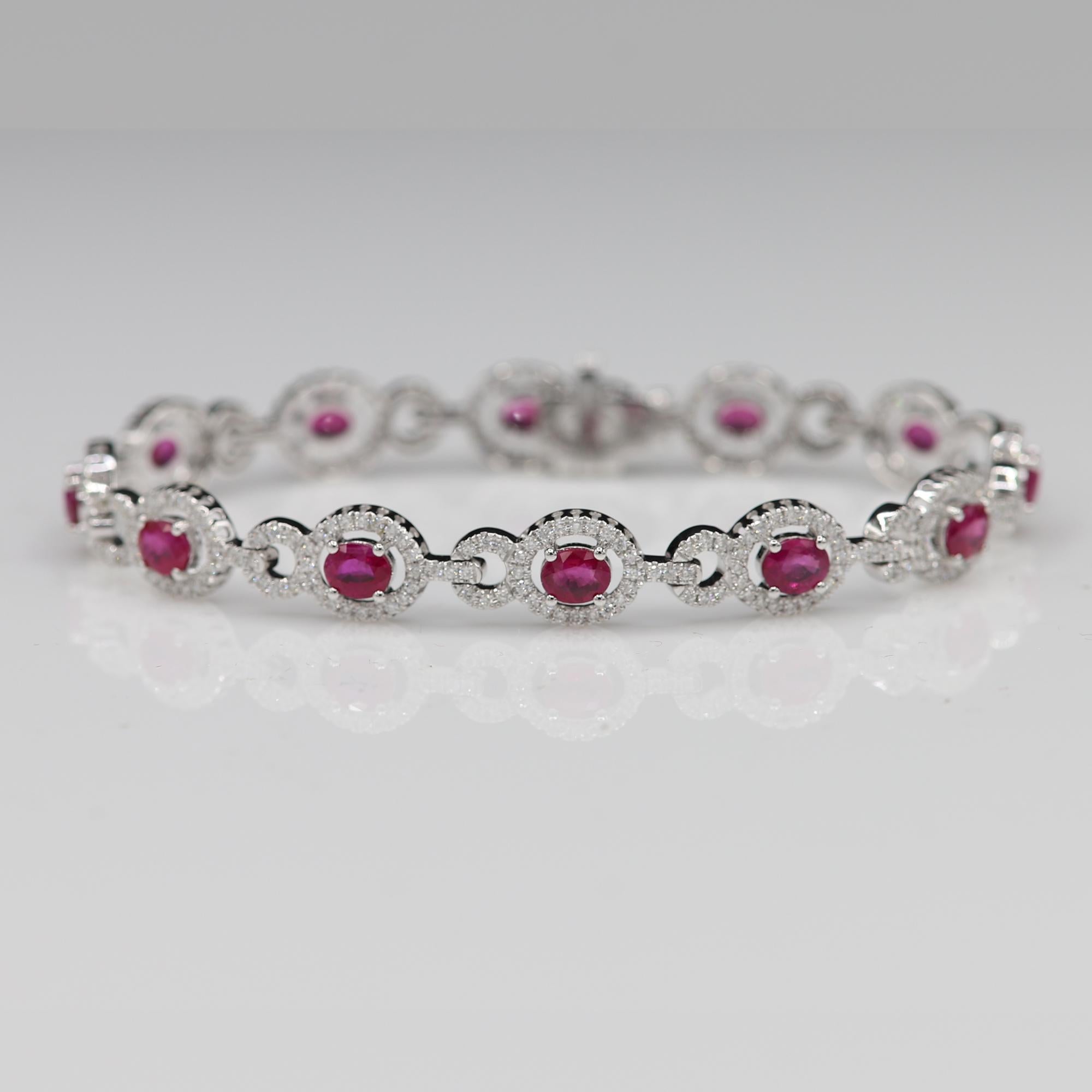Natural Ruby Bracelet 18 Karat White Gold and Diamonds Oval Shape Ruby ...