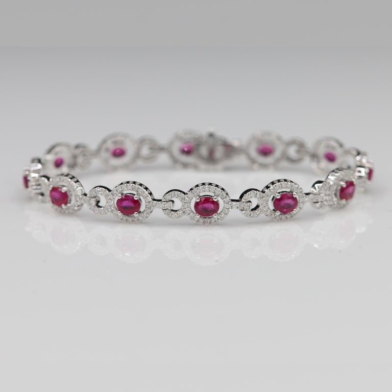 Natural Ruby Bracelet 18 Karat White Gold and Diamonds Oval Shape Ruby ...