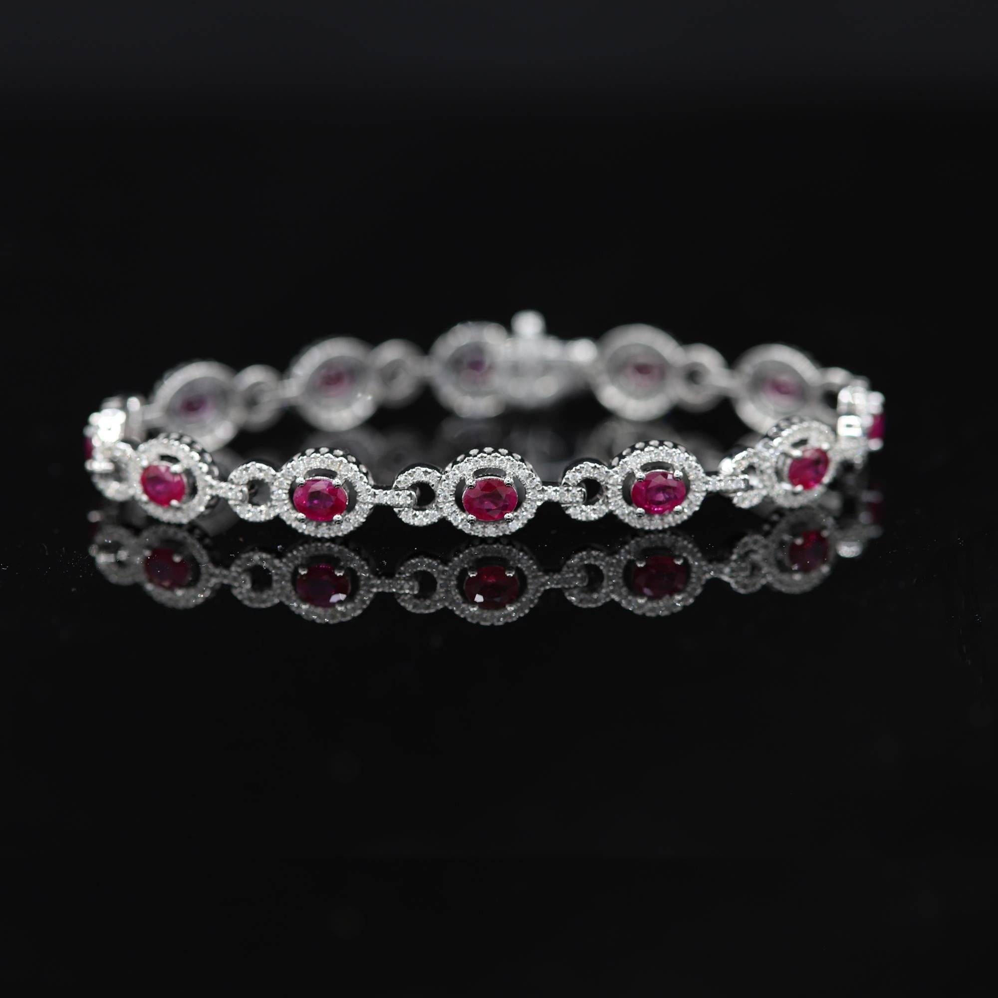 Natural Ruby Bracelet 18 Karat White Gold and Diamonds Oval Shape Ruby ...