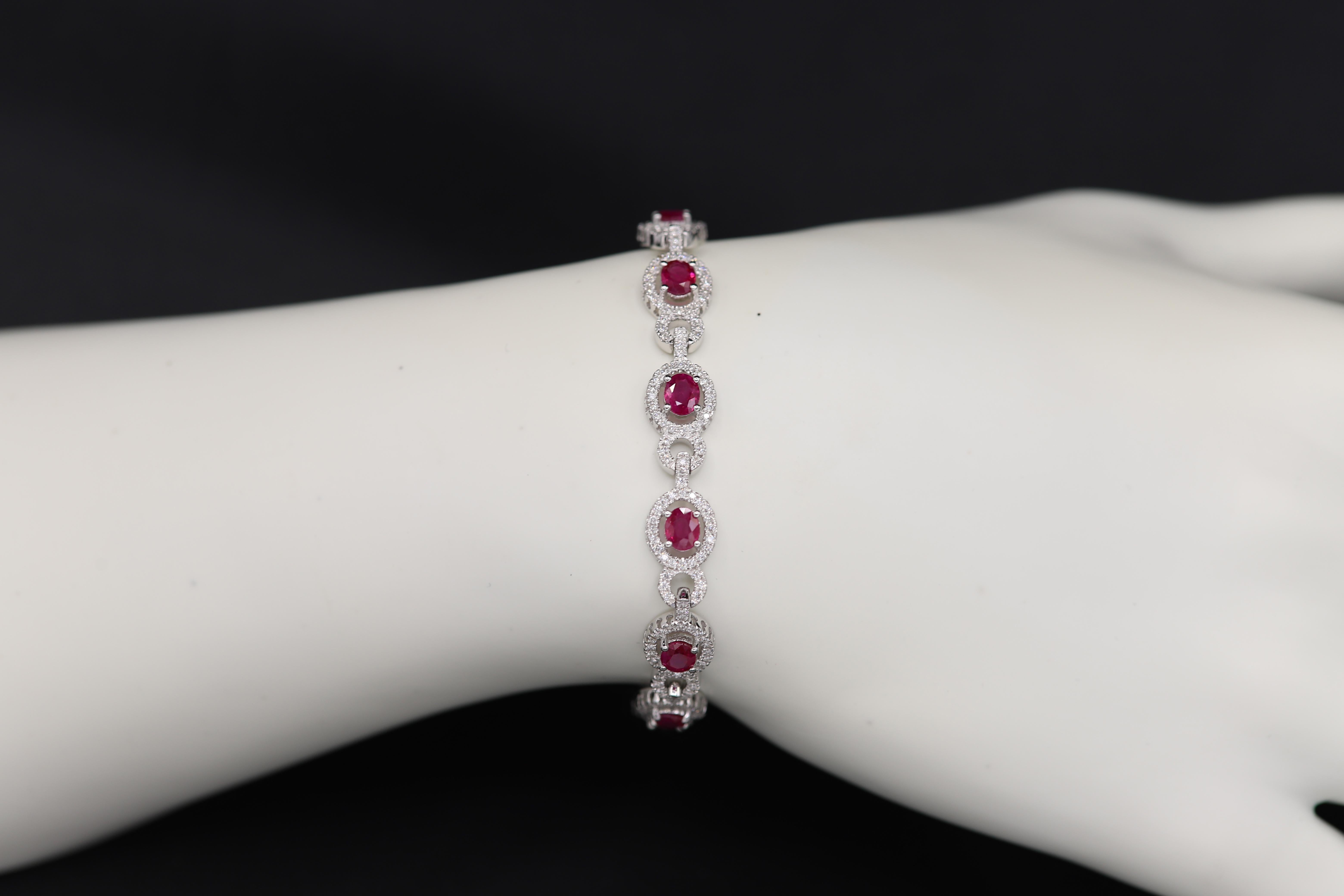 Natural Ruby Bracelet 18 Karat White Gold and Diamonds Oval Shape Ruby ...
