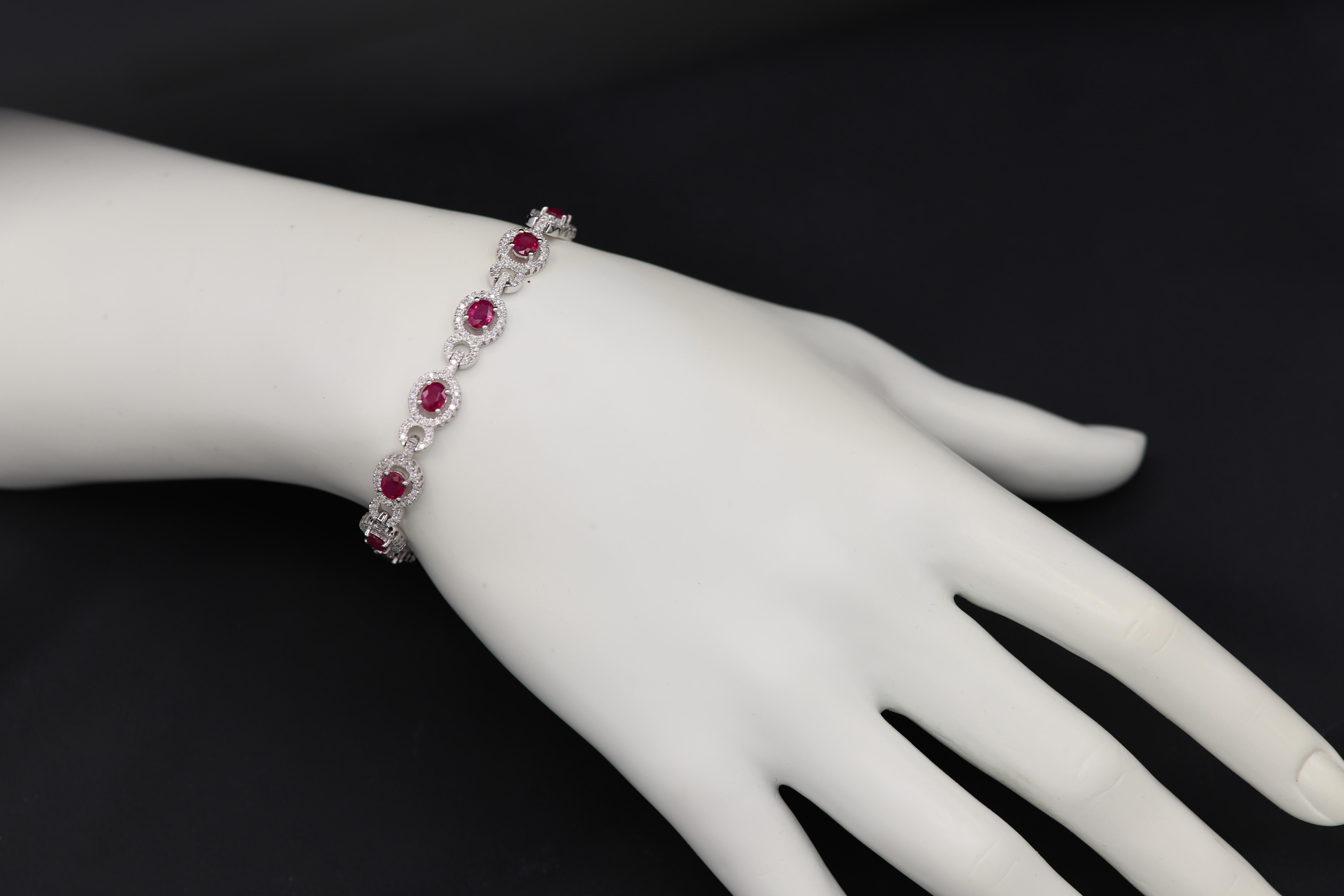 Natural Ruby Bracelet 18 Karat White Gold and Diamonds Oval Shape Ruby ...