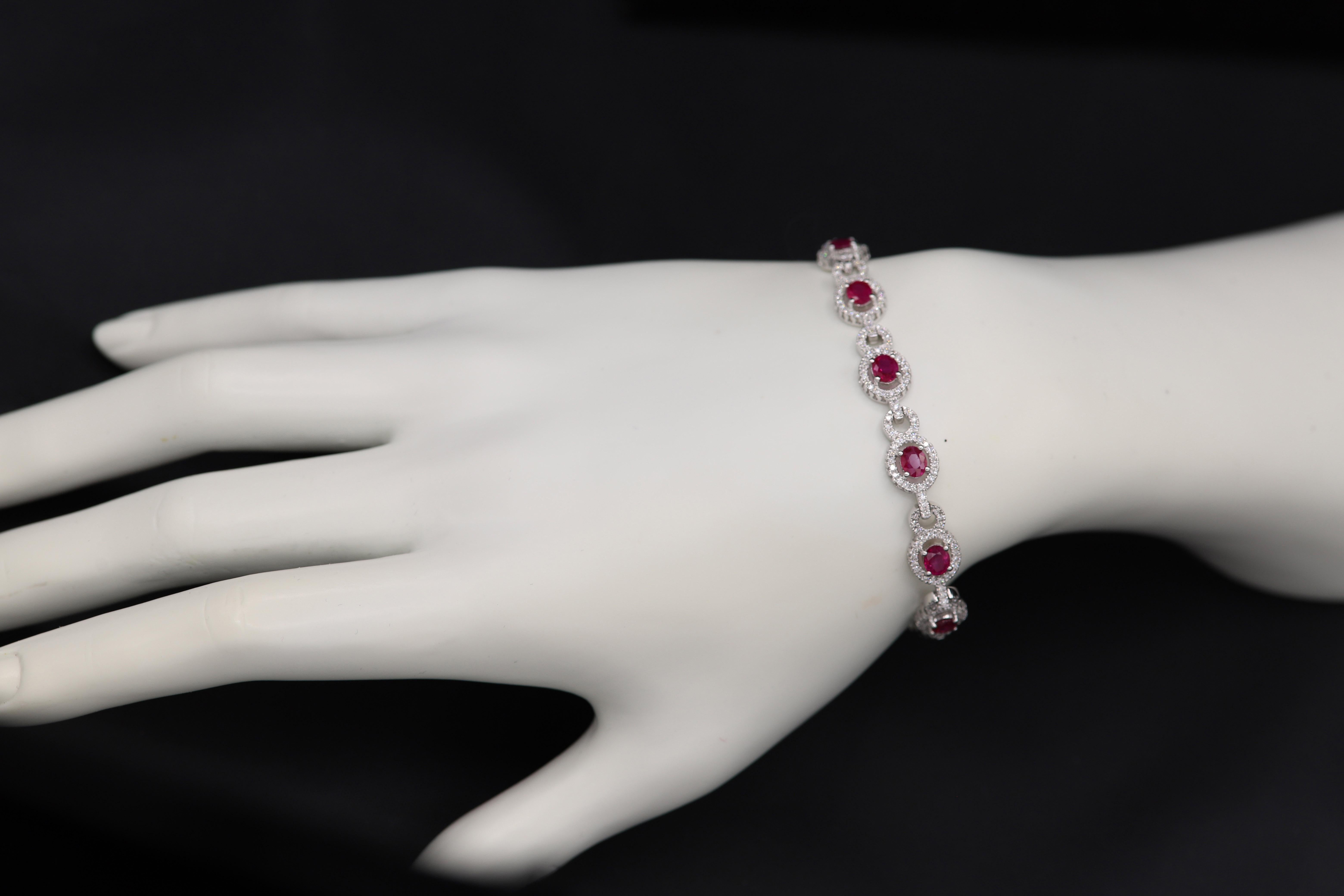 Natural Ruby Bracelet 18 Karat White Gold and Diamonds Oval Shape Ruby ...