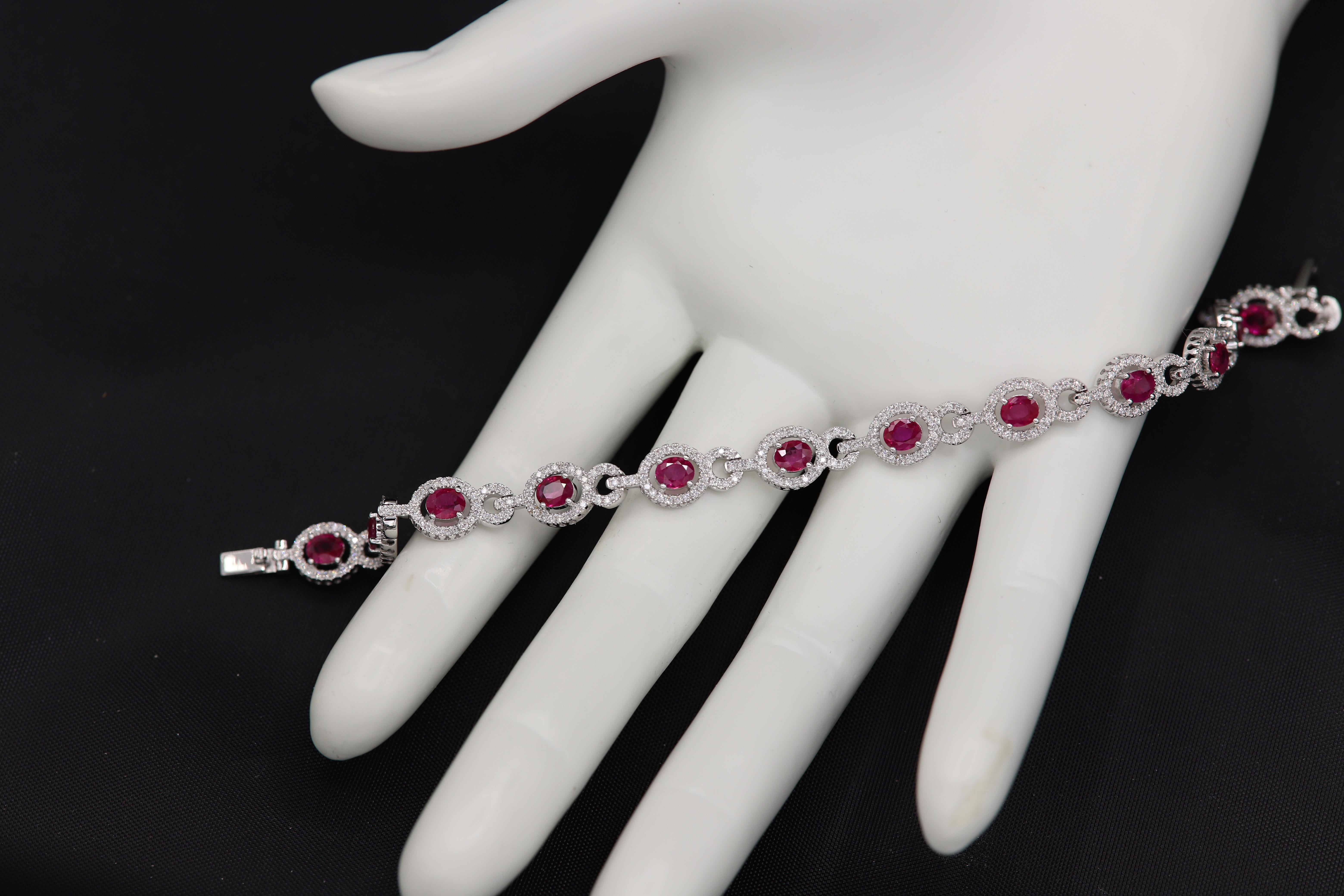 Natural Ruby Bracelet 18 Karat White Gold and Diamonds Oval Shape Ruby ...