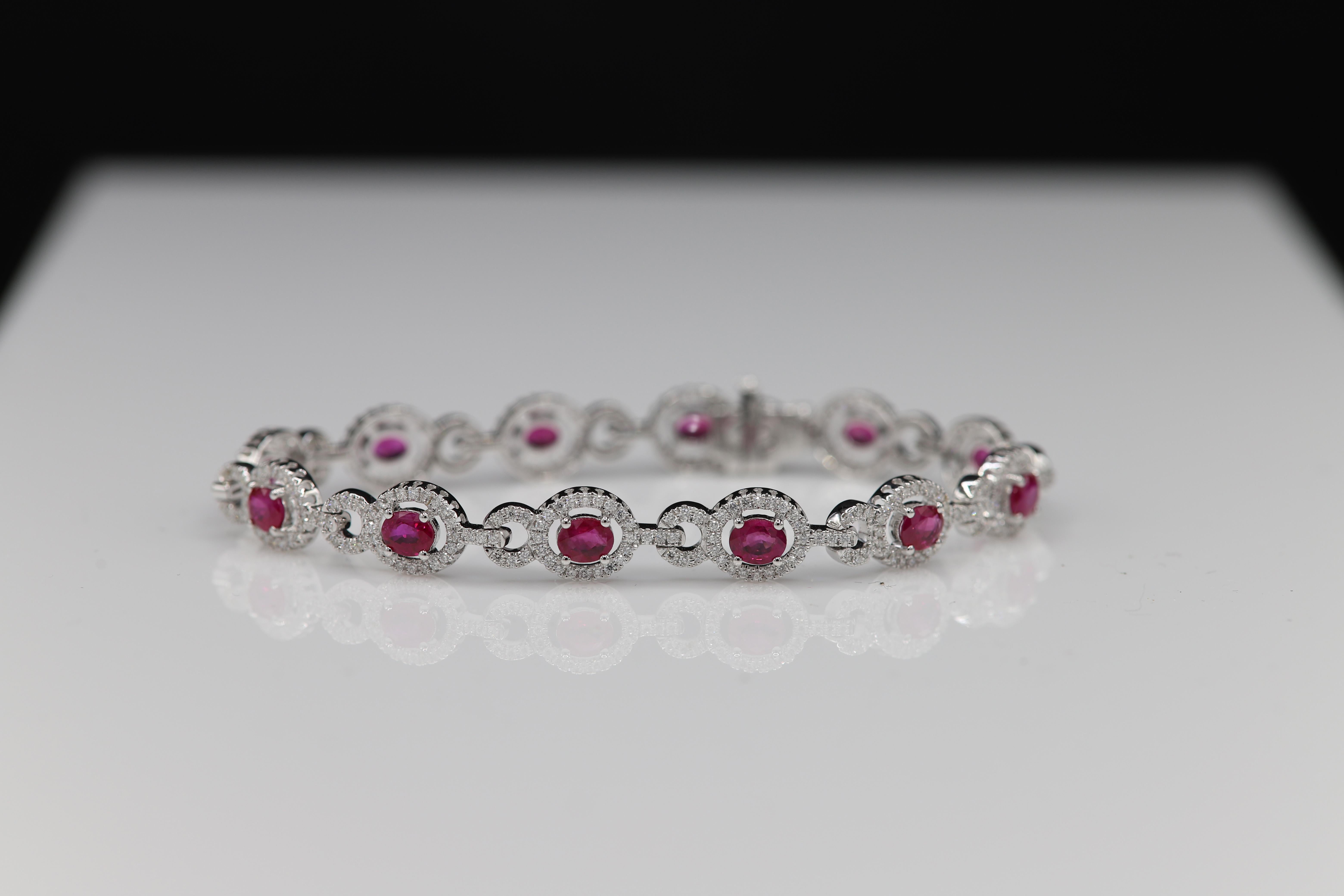 Natural Ruby Bracelet 18 Karat White Gold and Diamonds Oval Shape Ruby ...