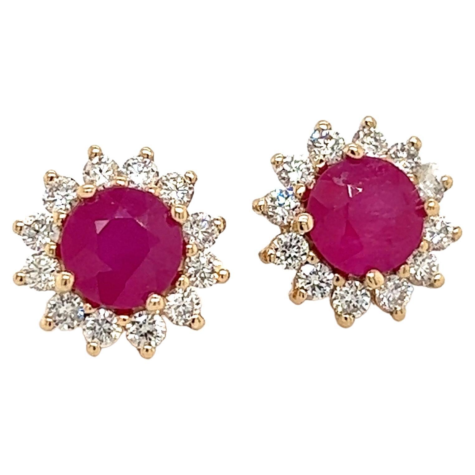 Natural Ruby Diamond Earrings 14k Gold 4.04 TCW Certified For Sale at ...