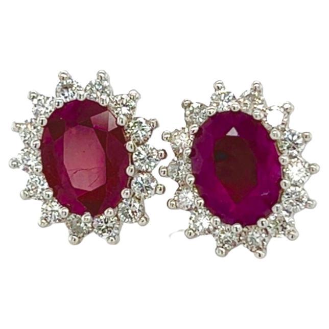 Natural Ruby Diamond Earrings 14k Gold 4.04 TCW Certified For Sale at ...