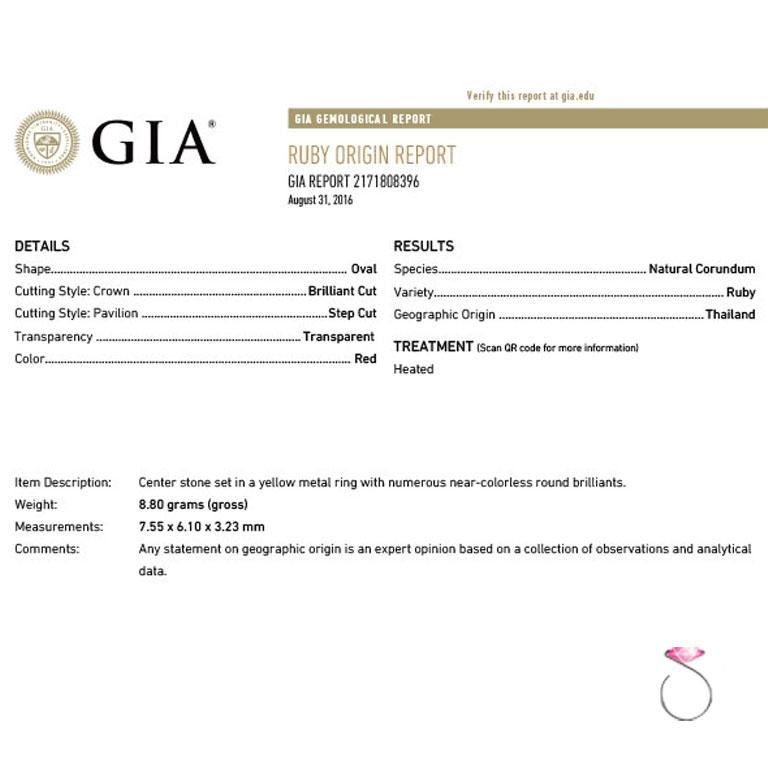 Natural Ruby and Diamond Ring in 18k Yellow Gold, With GIA Ruby Origin ...