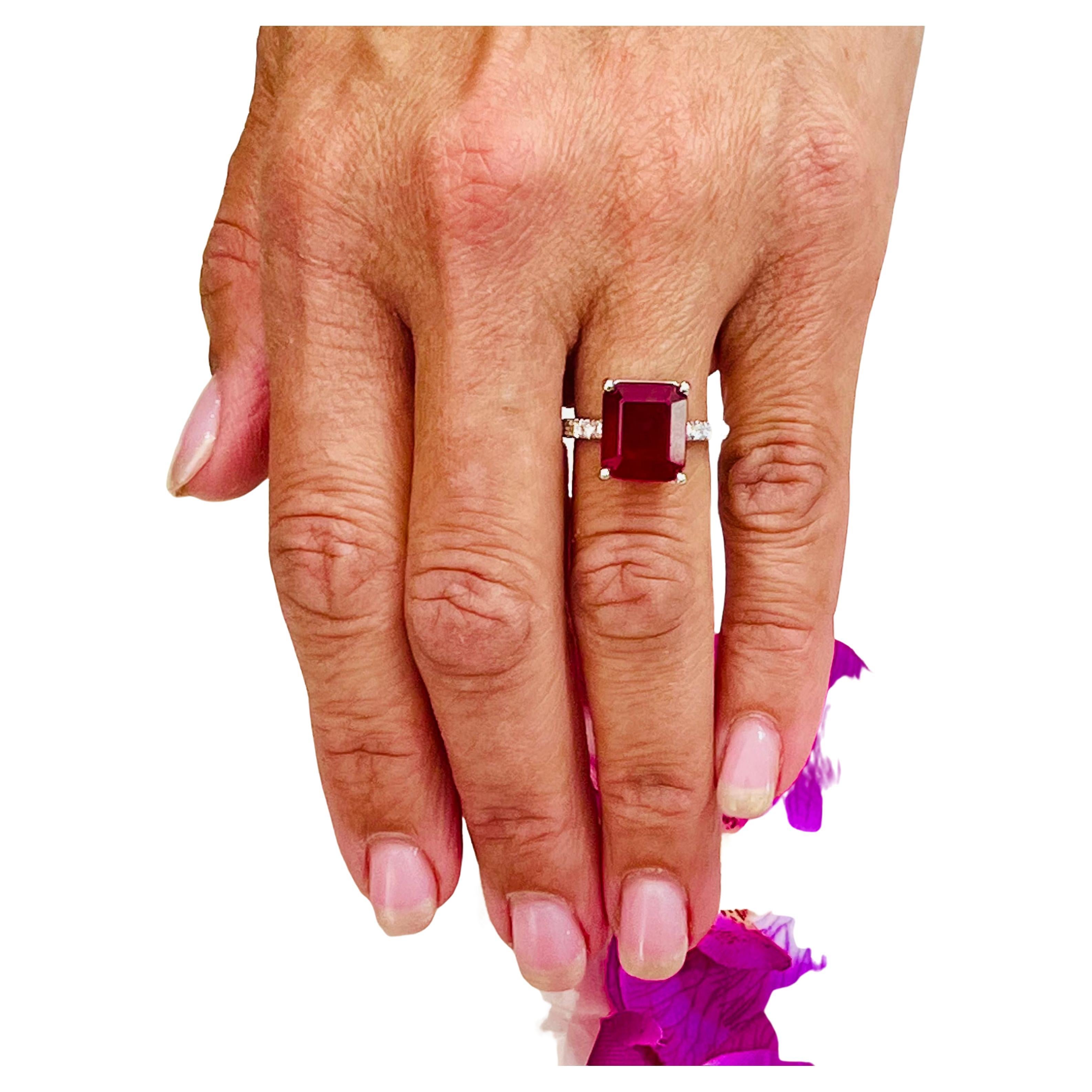 Natural Ruby Diamond Ring 14k W Gold 8.4 TCW Certified For Sale at 1stDibs