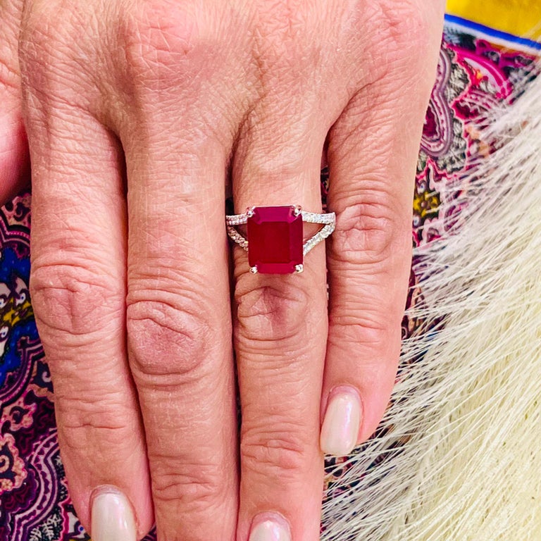 Natural Ruby Diamond Ring 14k W Gold 8.36 TCW Certified For Sale at 1stDibs