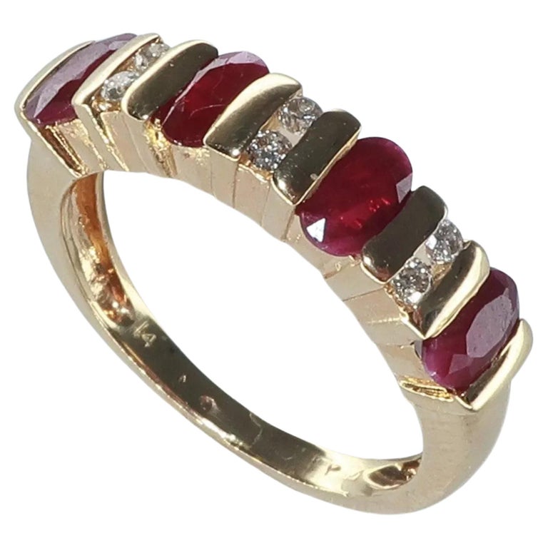 Customizable Natural Ruby Diamond Wedding Band Minimalist Oval Cut Ruby ...