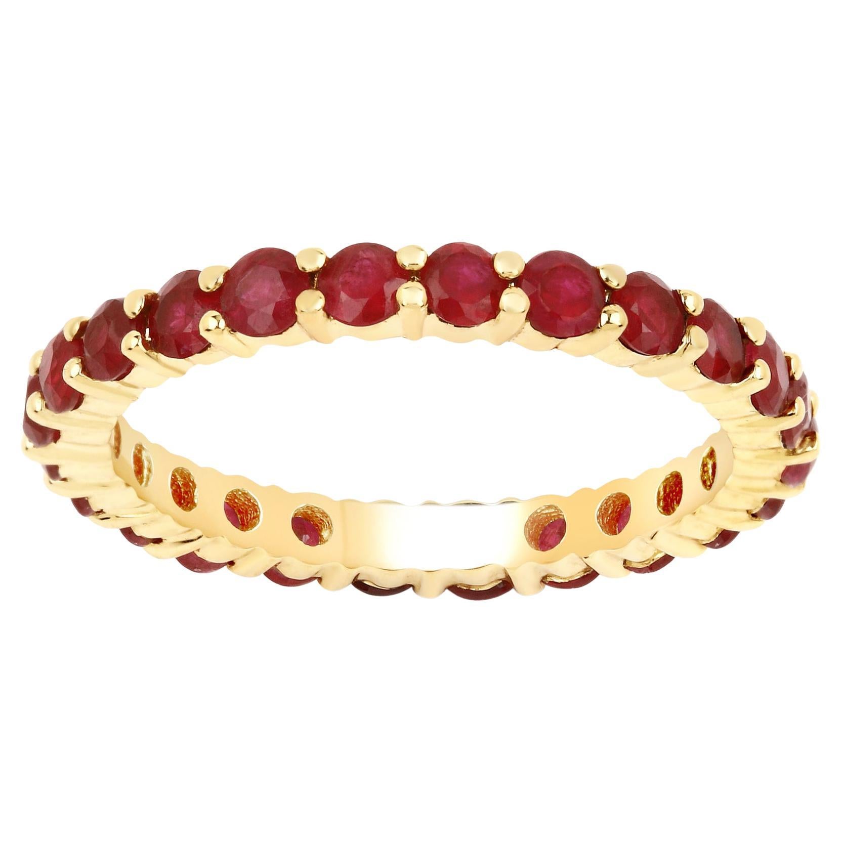 Customizable Natural 6.05 Ct Ruby Full Eternity Stackable Band Ring in 14k Solid Yellow Gold For ...