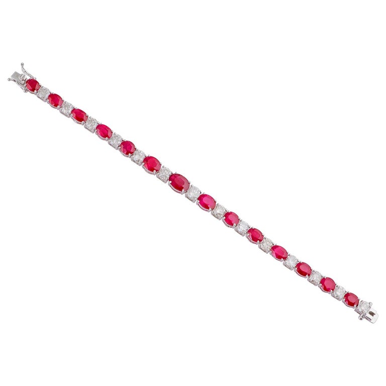 Natural Ruby Gemstone Bracelet Diamond 18 Karat White Gold Handmade Fine Jewelry For Sale at 1stDibs