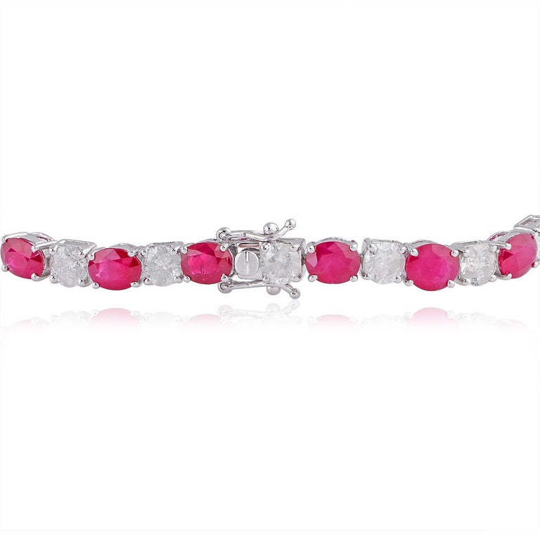 Natural Ruby Gemstone Bracelet Diamond 18 Karat White Gold Handmade Fine Jewelry For Sale at 1stDibs