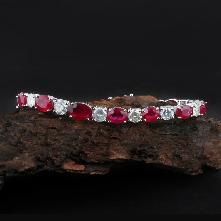 Natural Ruby Gemstone Bracelet Diamond 18 Karat White Gold Handmade Fine Jewelry For Sale at 1stDibs