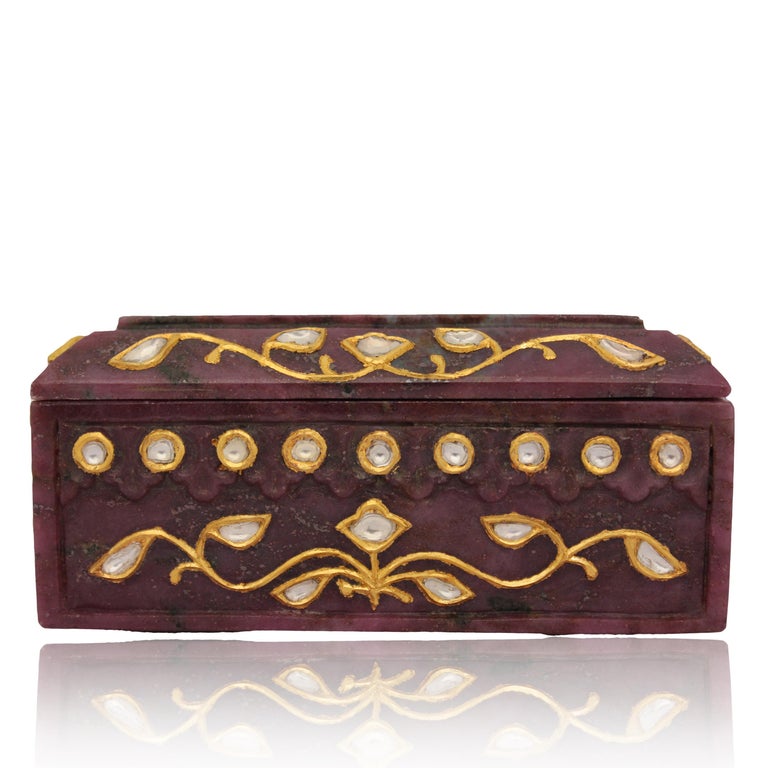 Natural Ruby Mughal Box Studded with Gold and Diamond Polki For Sale at ...