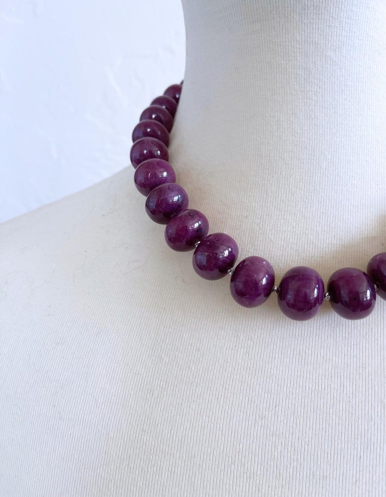 Natural Ruby Rondelle Beaded Necklace with Interlocking Ring Clasp For ...