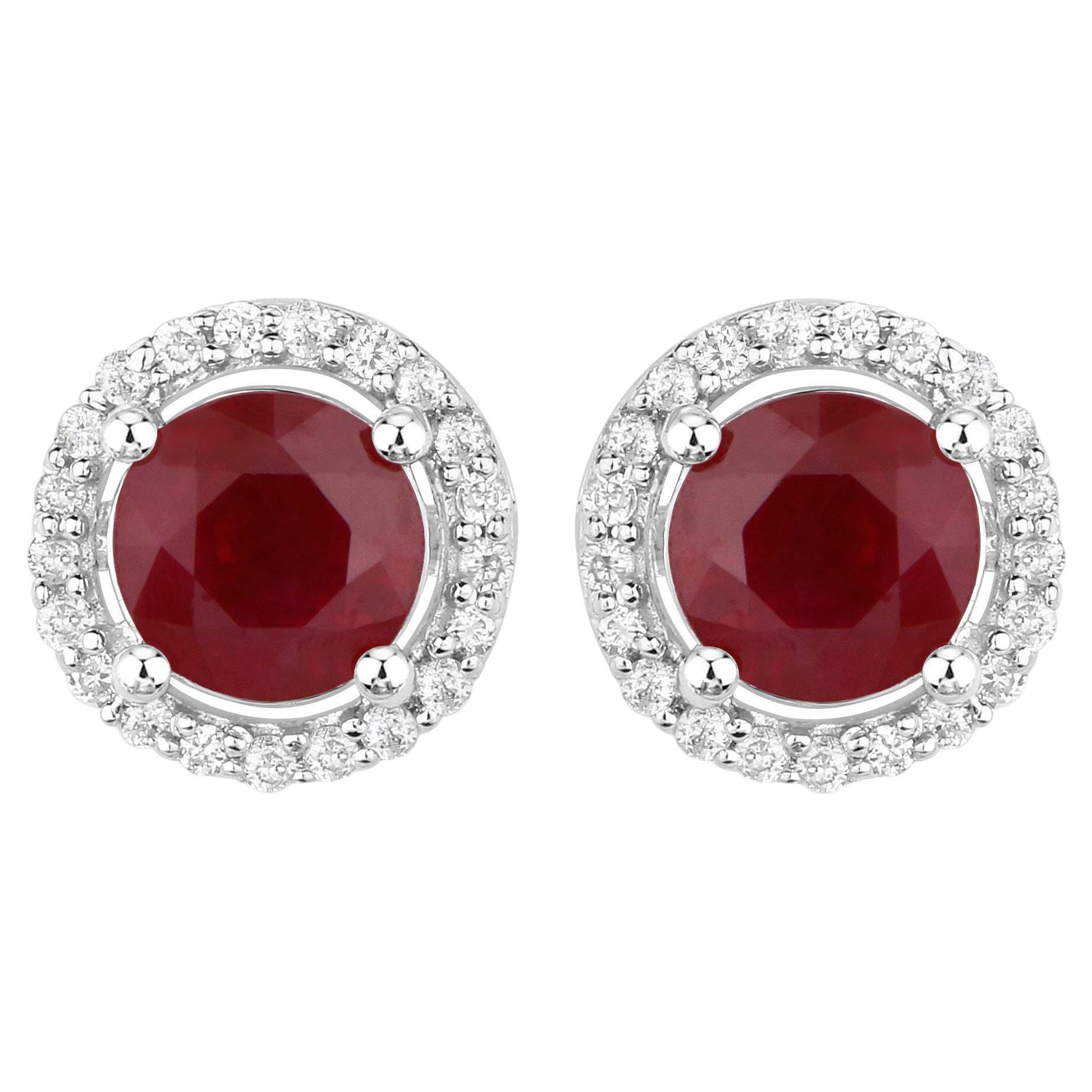 14K White Gold Ruby and Diamond Halo Martini Stud Earrings For Sale at ...