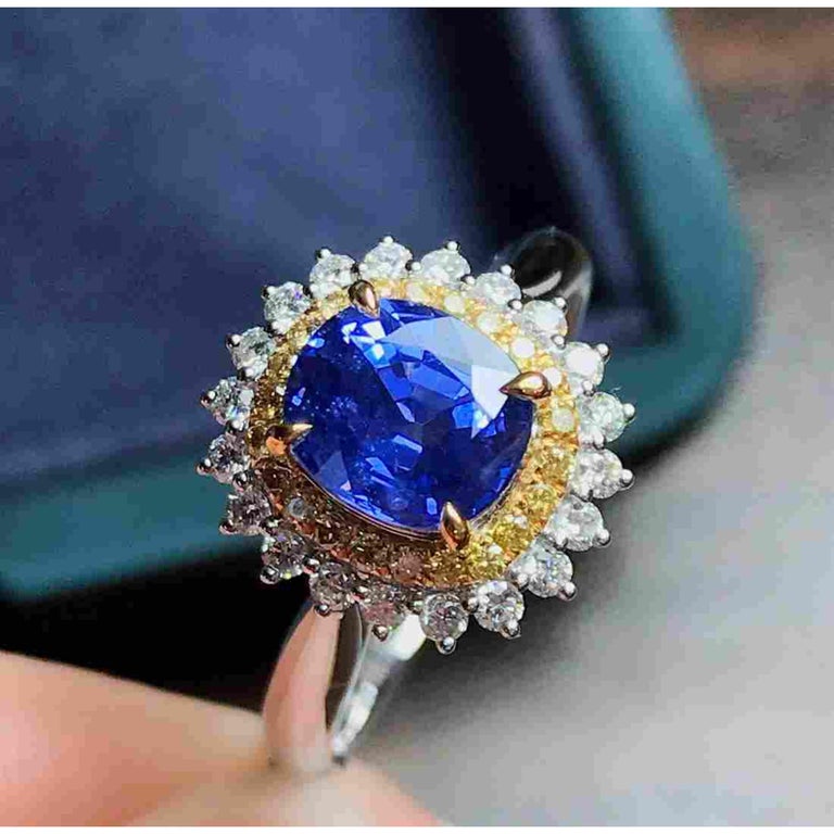 Customizable Natural Sapphire and Diamond Statement Ring, Vintage ...