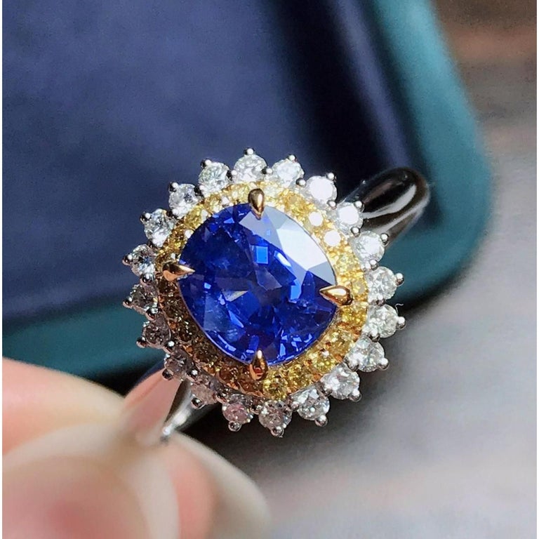 Customizable Natural Sapphire and Diamond Statement Ring, Vintage ...