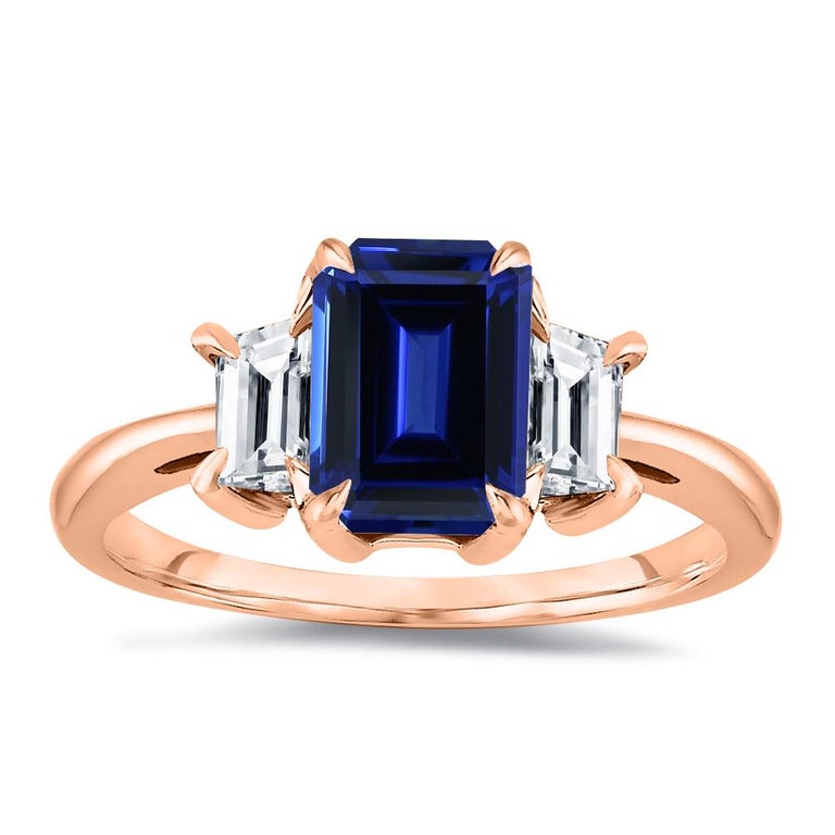 Customizable 2 CTW. Natural Sapphire Emerald Cut Center Stone with ...