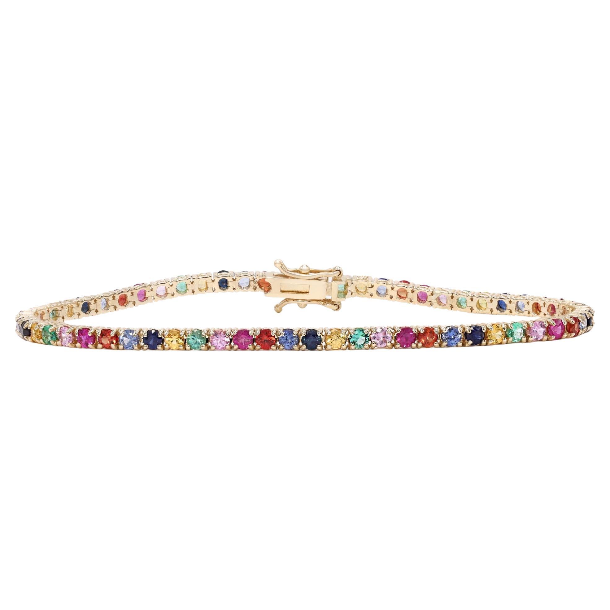 14 Karat Yellow Gold Rainbow Sapphire Tennis Bracelet For Sale At 1stdibs