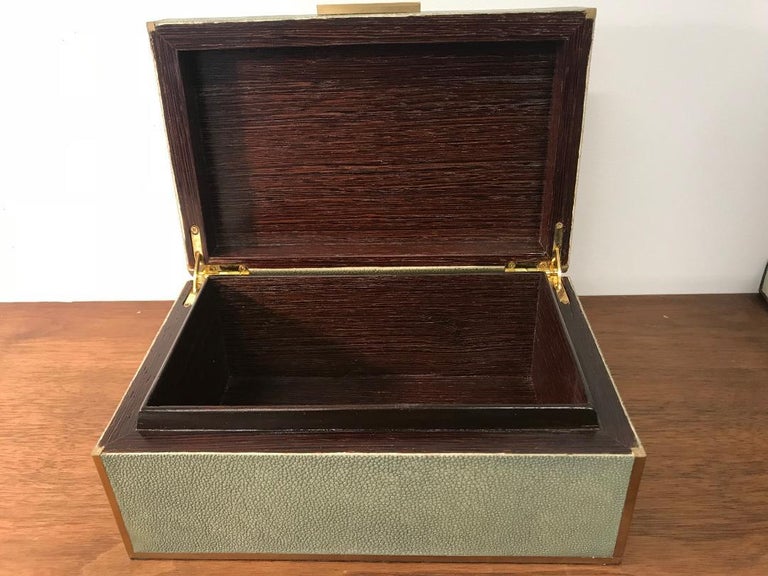 Natural Shagreen Box with Brass Inlay For Sale at 1stDibs