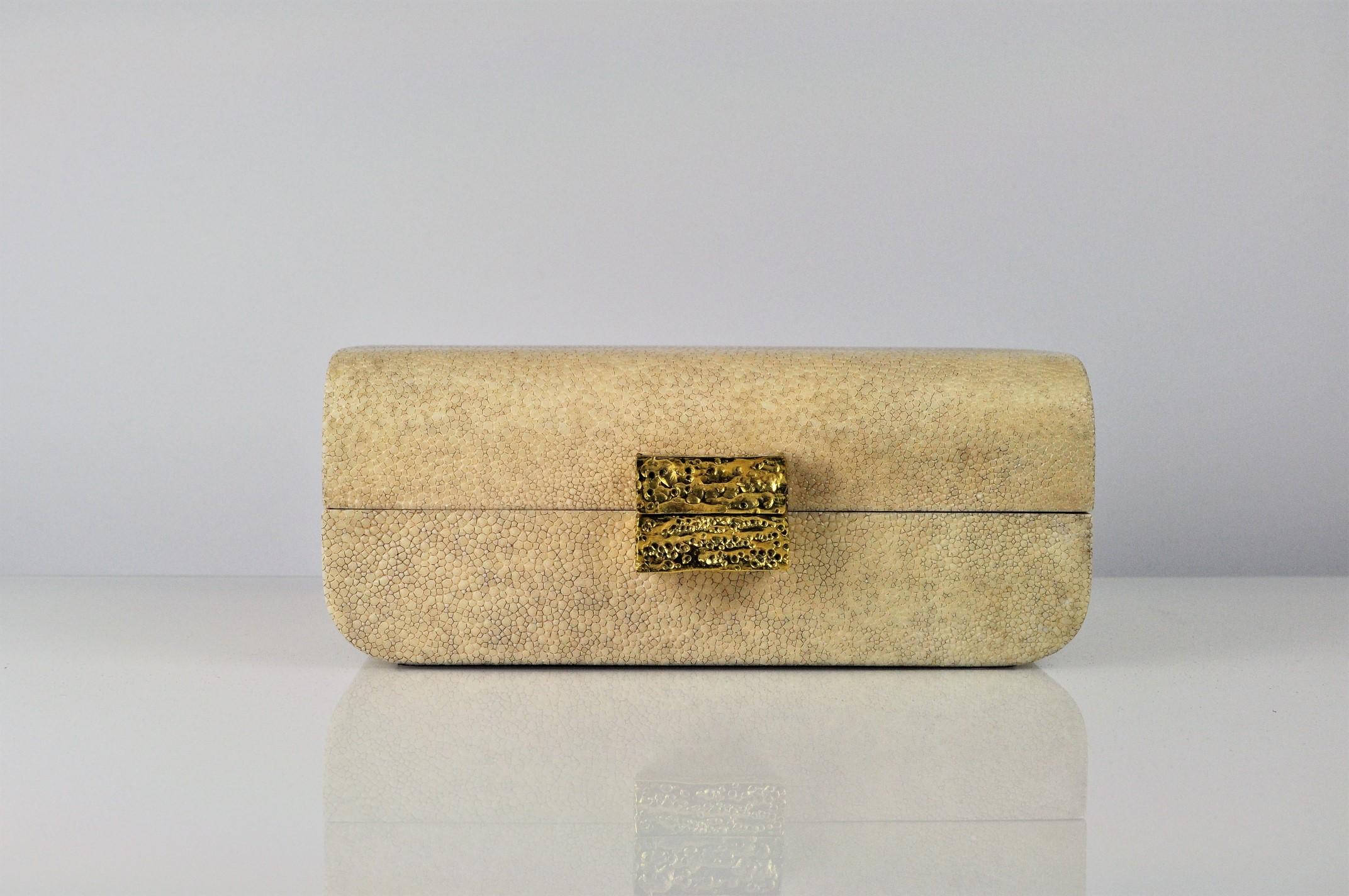 Natural Shagreen Box with Cast Brass Handle by Ginger Brown at 1stDibs