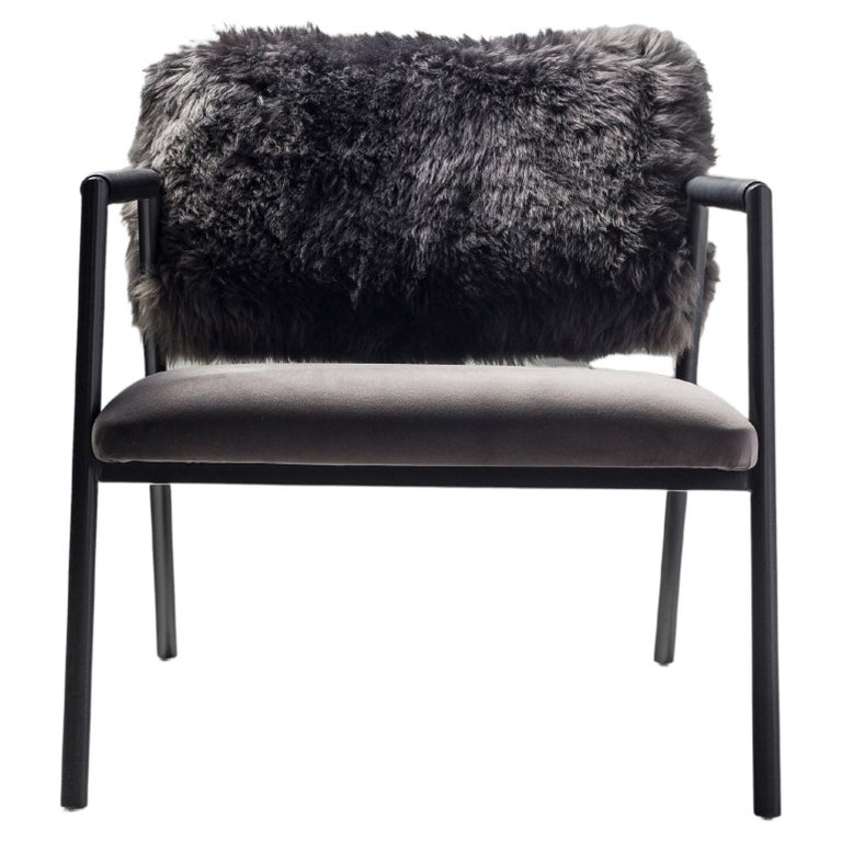 Natural Sheepskin Fur Backrest, Seat in Grey Fabric, Apollo Armchair ...