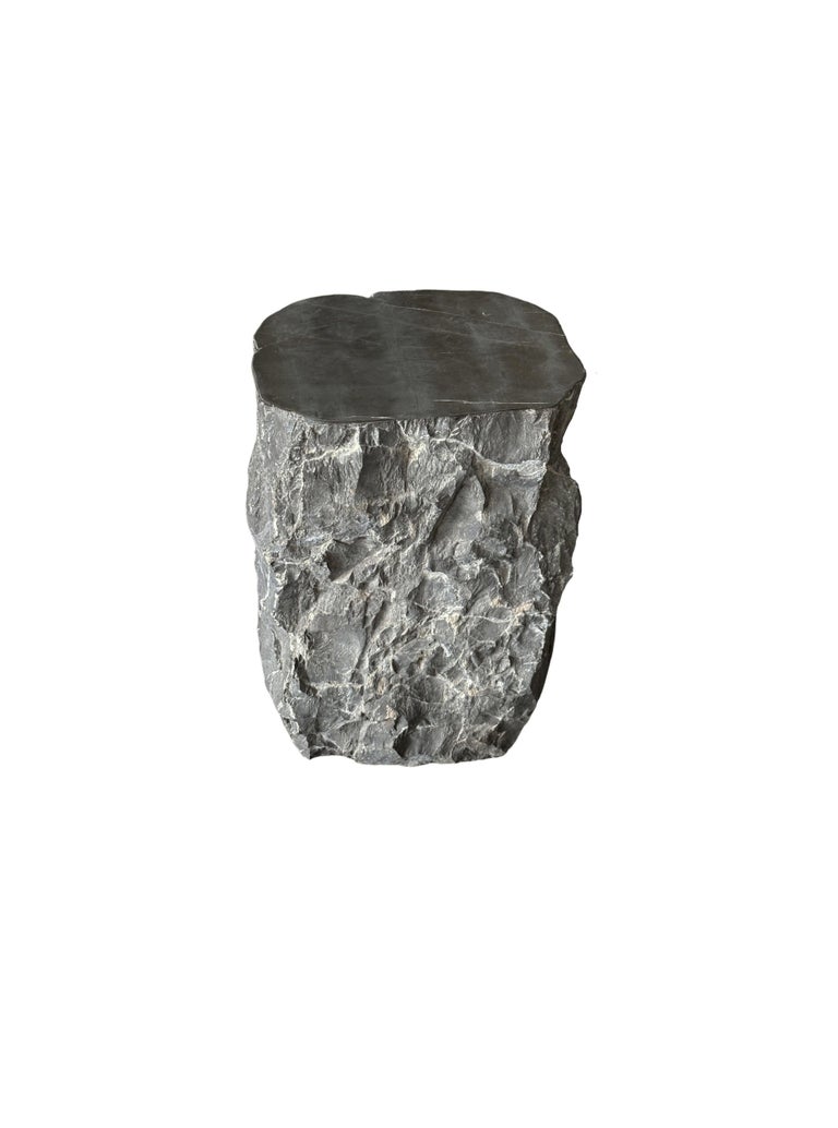 Natural Solid Marble Side Table with Chiselled Finish and Smooth Top ...