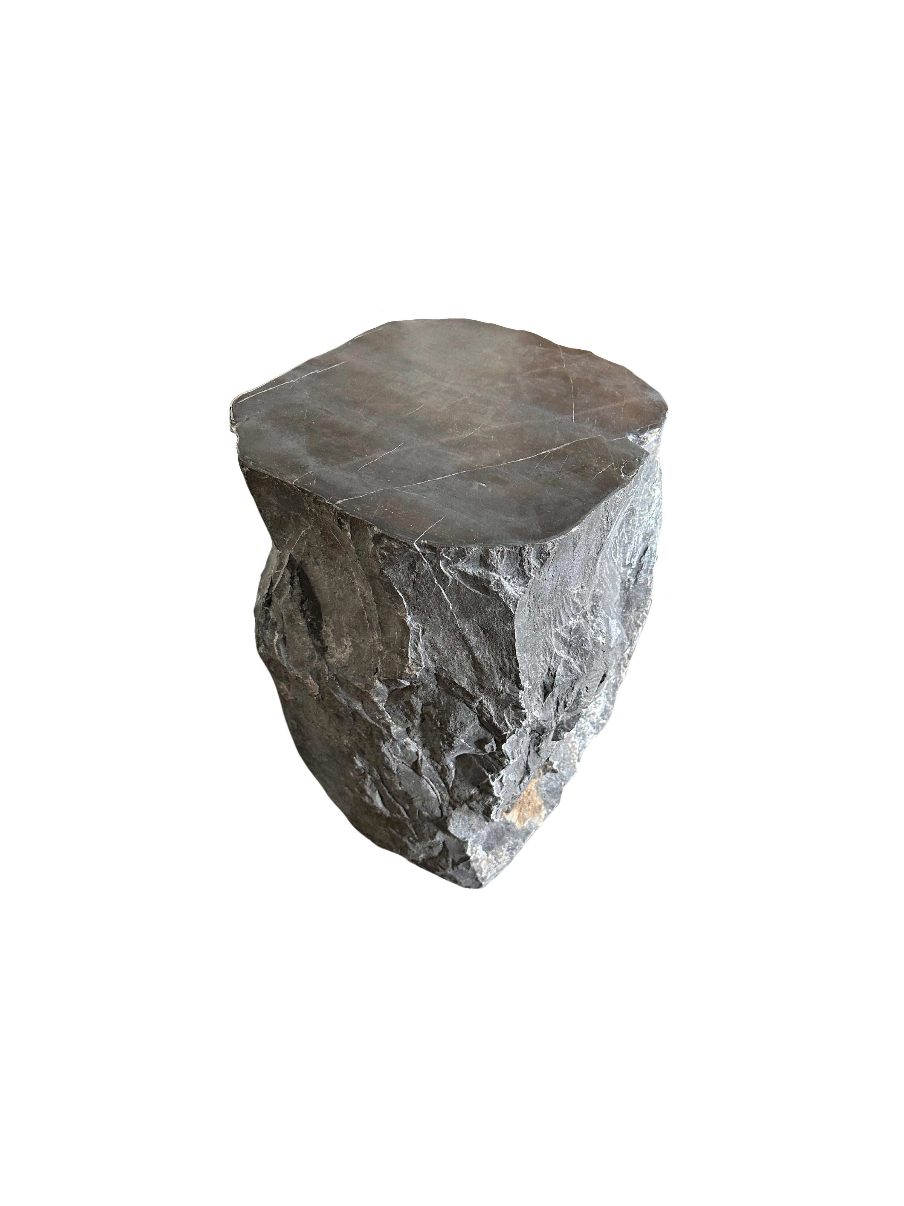 Natural Solid Marble Side Table with Chiselled Finish and Smooth Top ...