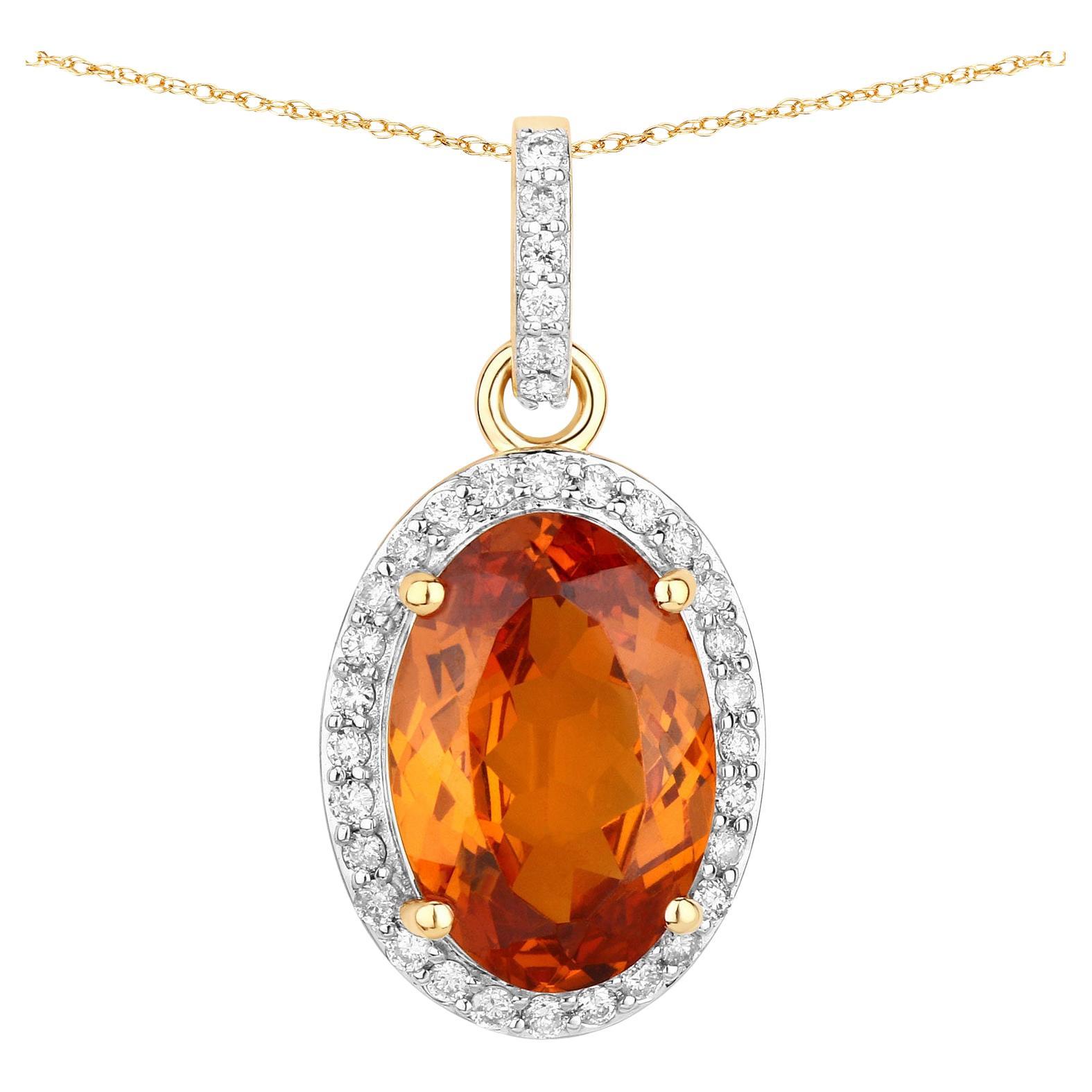 Natural Spessartite Garnet and Diamond Pendant Total 4.85 Carats 14k ...