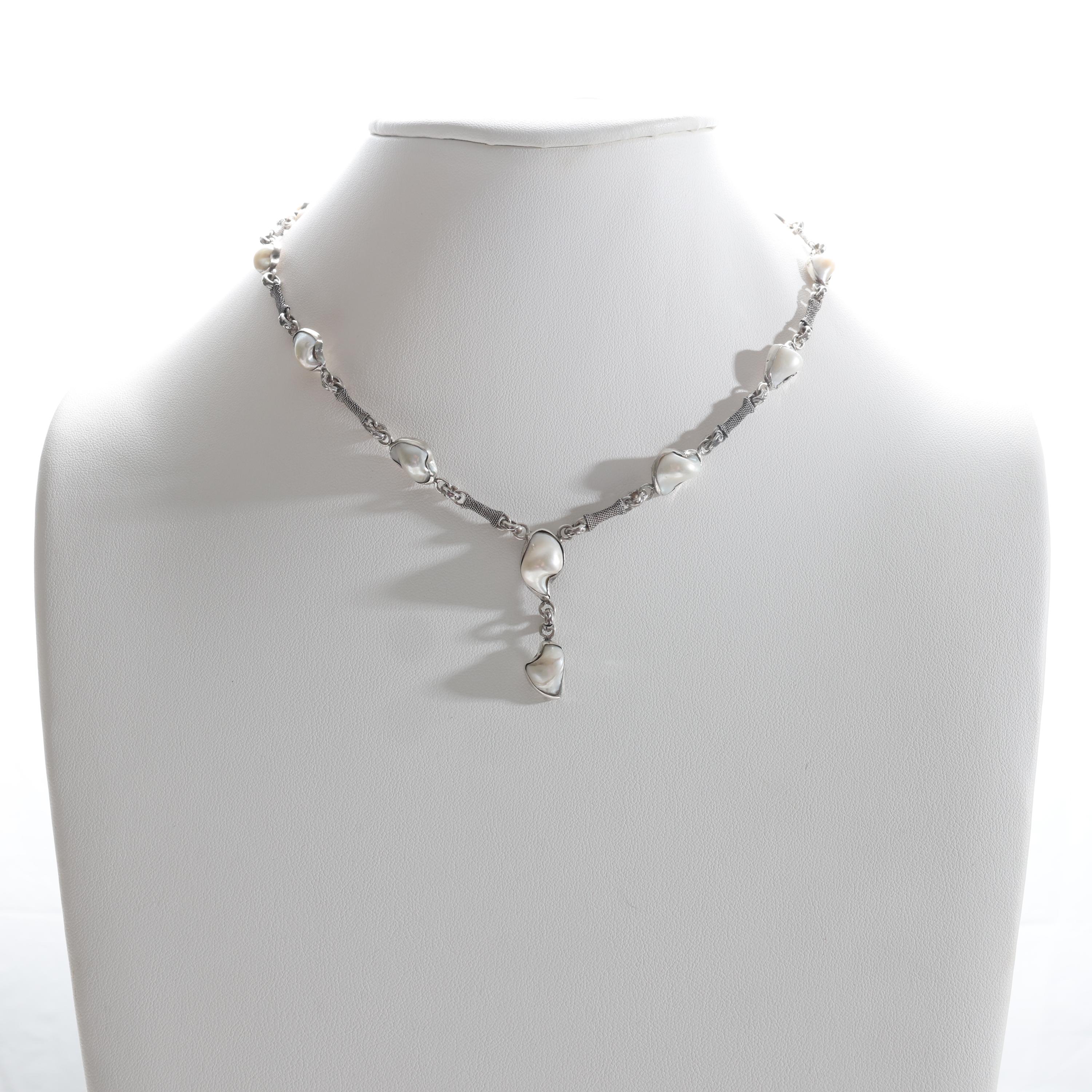 Natural Split River Pearl Necklace in Silver Art Nouveau Style For Sale ...