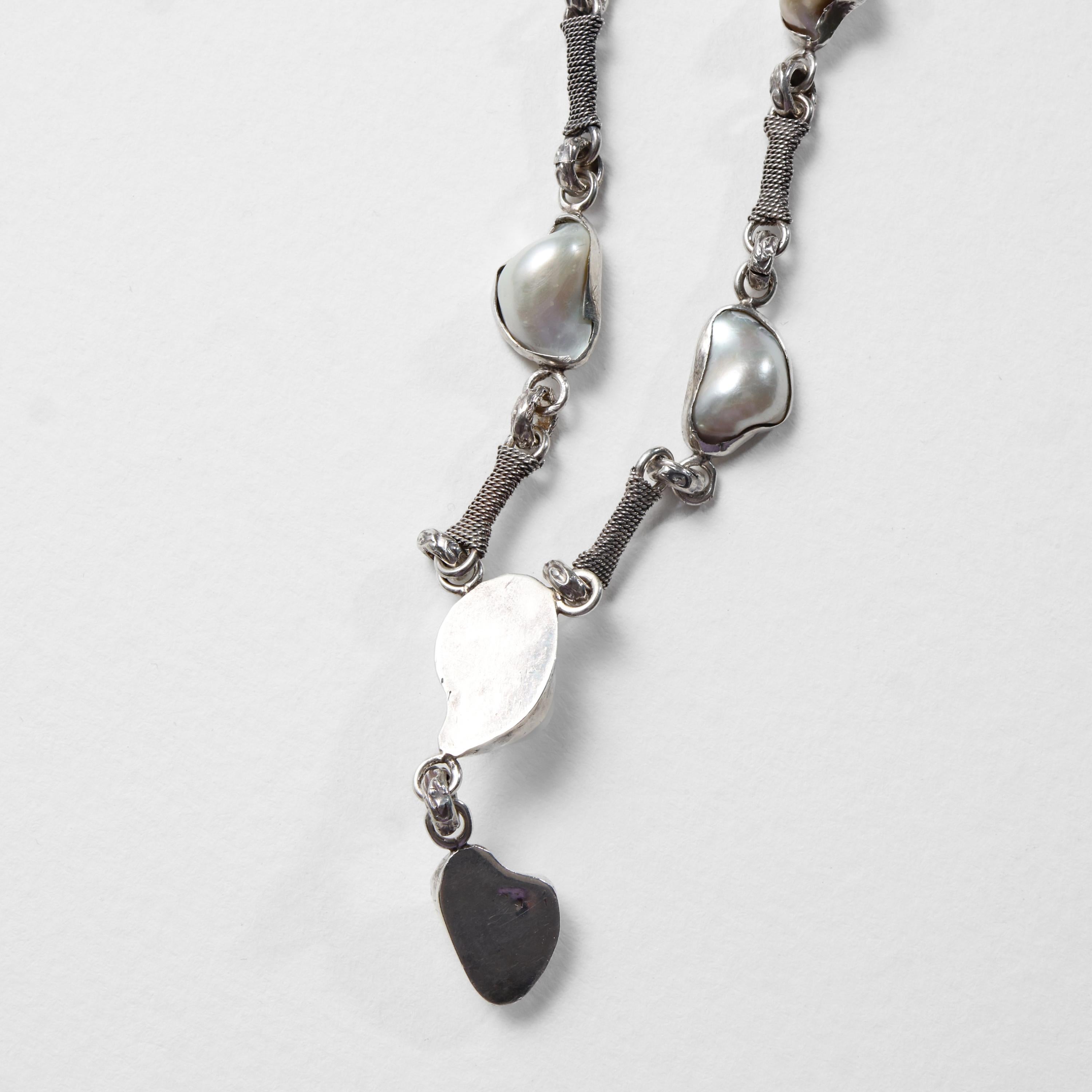 Natural Split River Pearl Necklace in Silver Art Nouveau Style For Sale ...