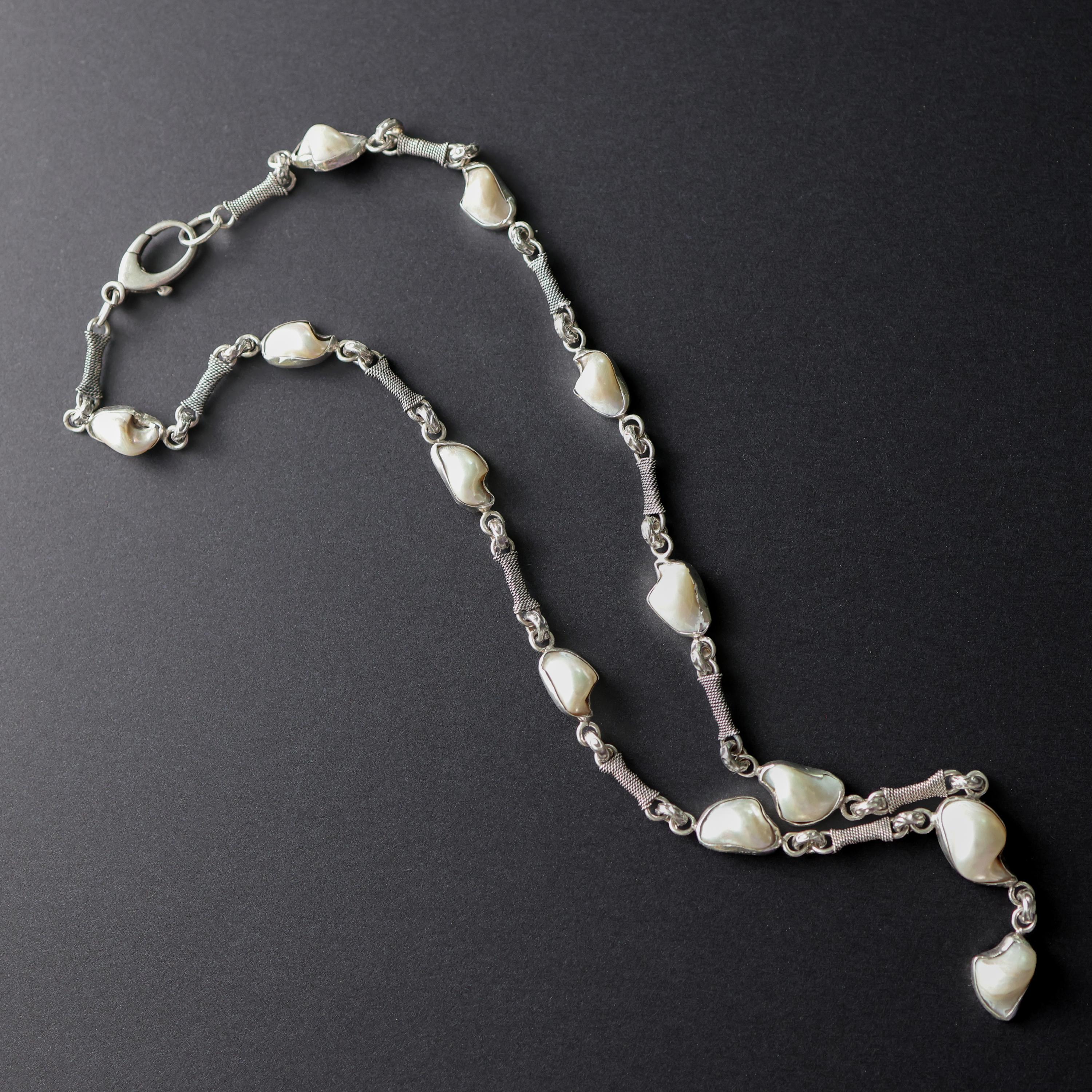 Natural Split River Pearl Necklace in Silver Art Nouveau Style For Sale ...