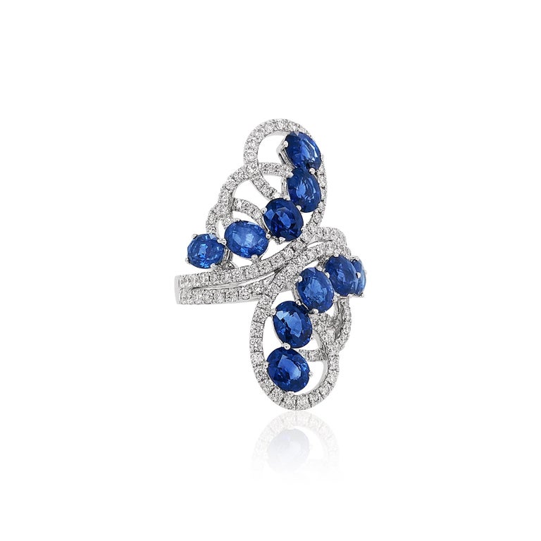 Natural Sri Lankan Blue Sapphire White Diamond 18K Gold Cocktail Ring ...