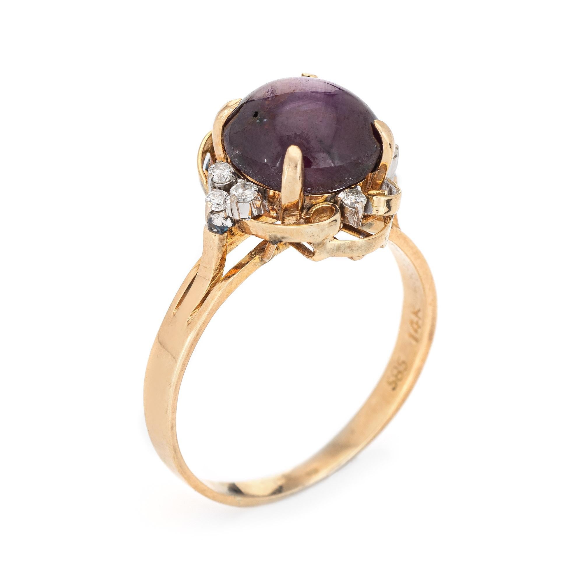 Natural Star Ruby Diamond Ring Vintage 14k Yellow Gold Estate Fine ...