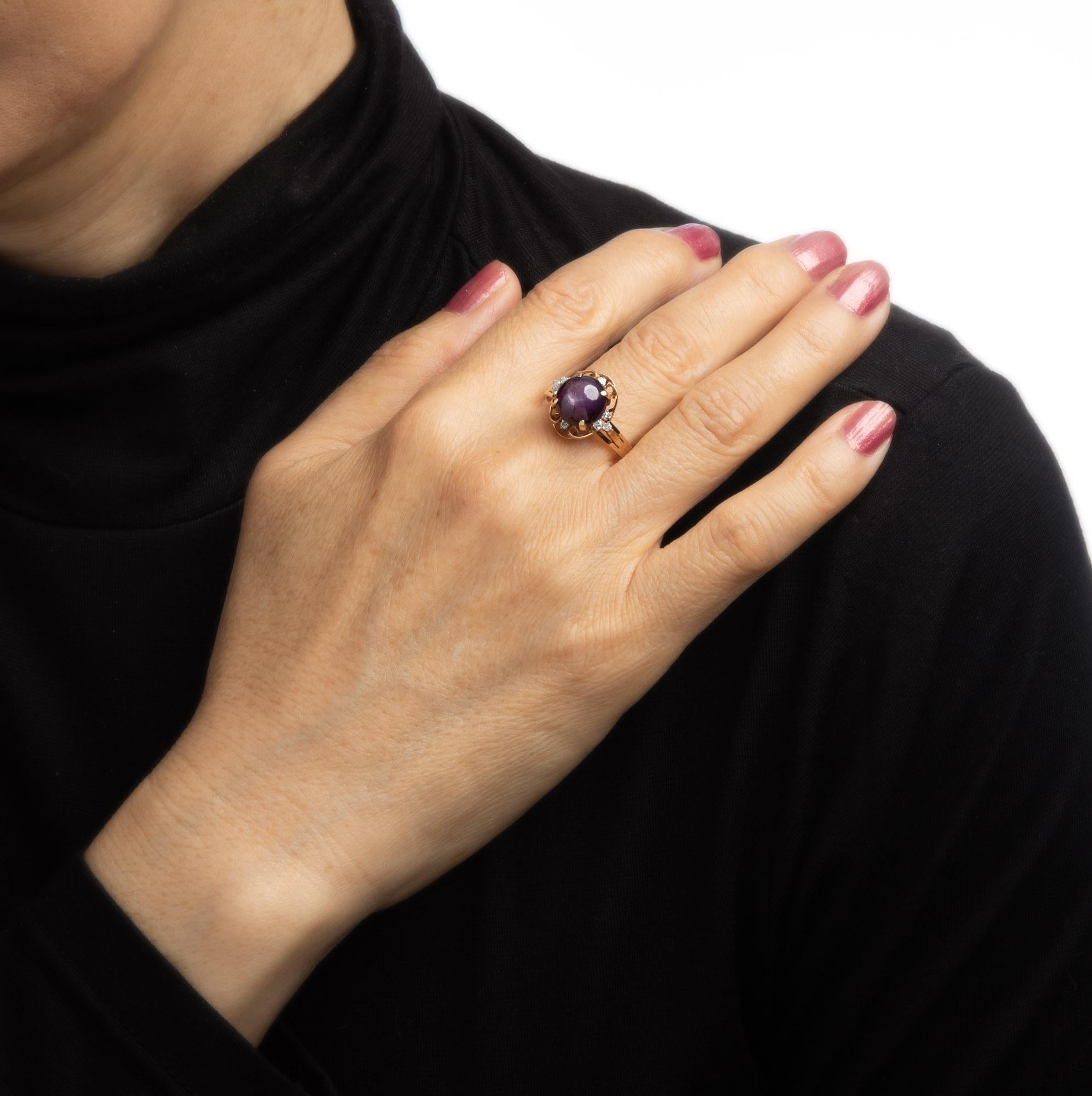 Natural Star Ruby Diamond Ring Vintage 14k Yellow Gold Estate Fine ...