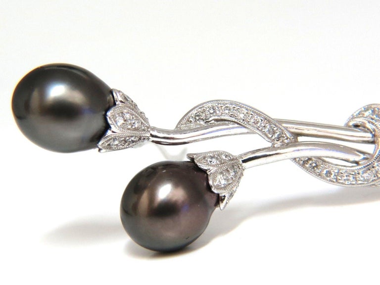 Natural Tahitian Peacock Pearls Diamond Pin 18 Karat at 1stDibs
