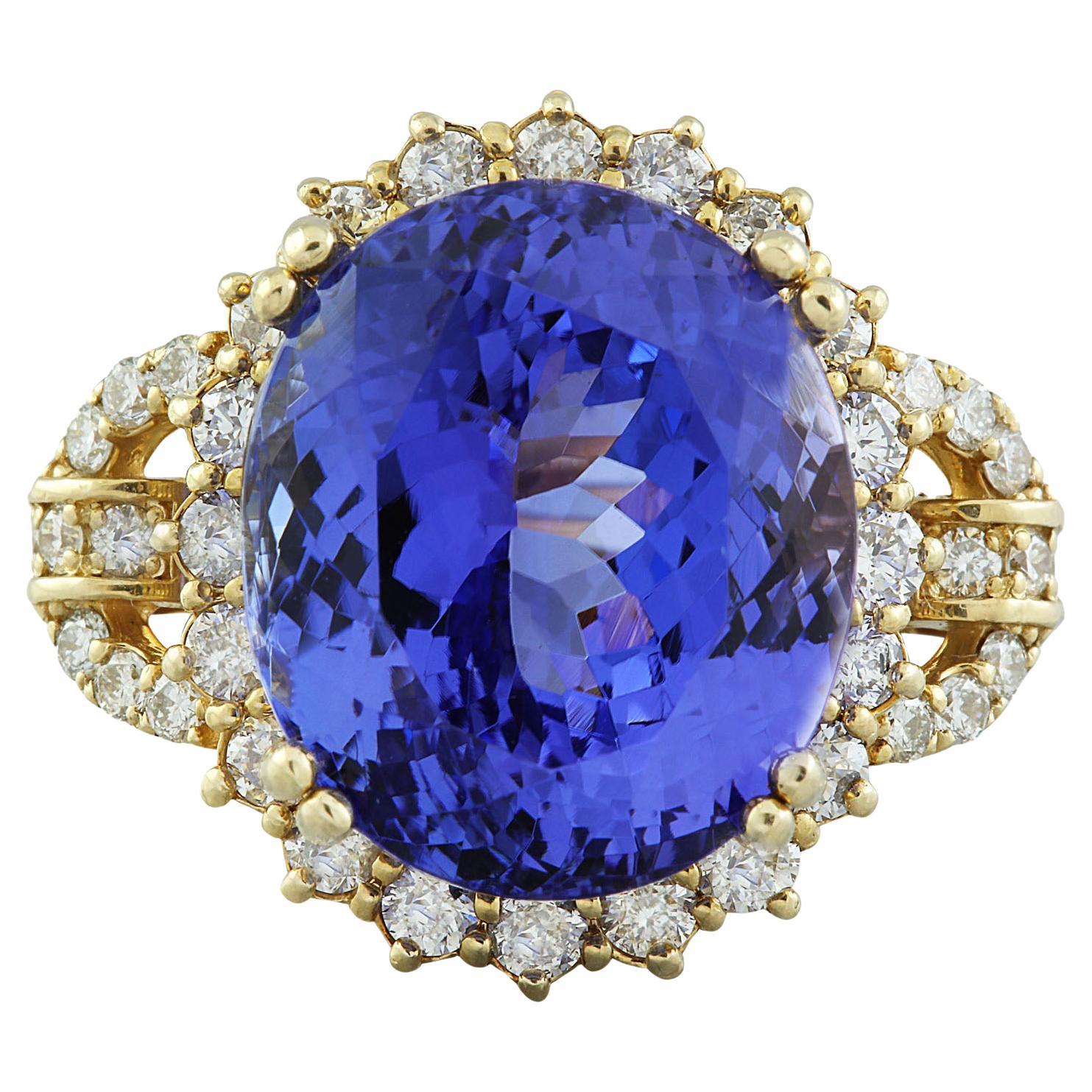 Natural Tanzanite Diamond Ring In 14 Karat Yellow Gold For Sale at 1stDibs