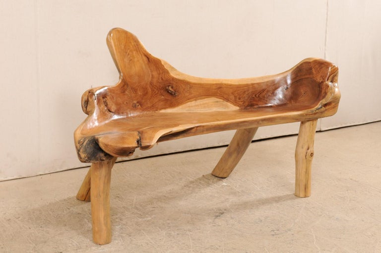 Natural Teak Wood Bench with Live Edge and Organic Shape at 1stDibs ...