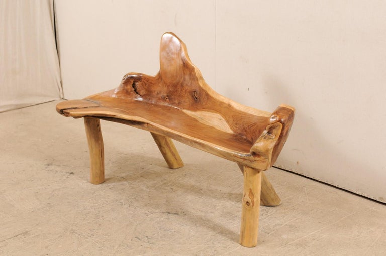 Natural Teak Wood Bench with Live Edge and Organic Shape at 1stDibs ...