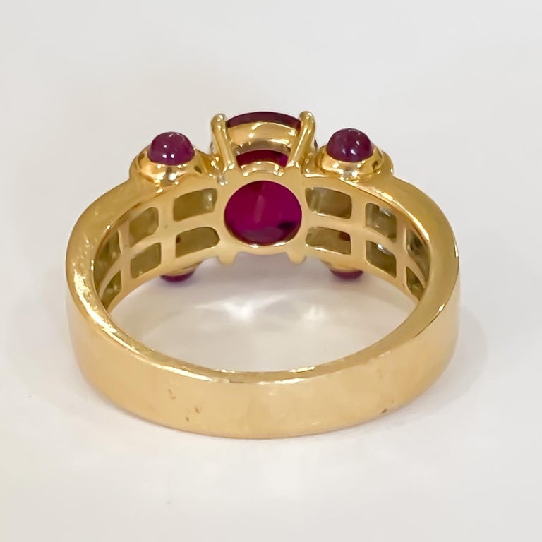 Natural Thai Ruby Oval and Cabochon Square Diamond Handmade Ring 18k 2. ...