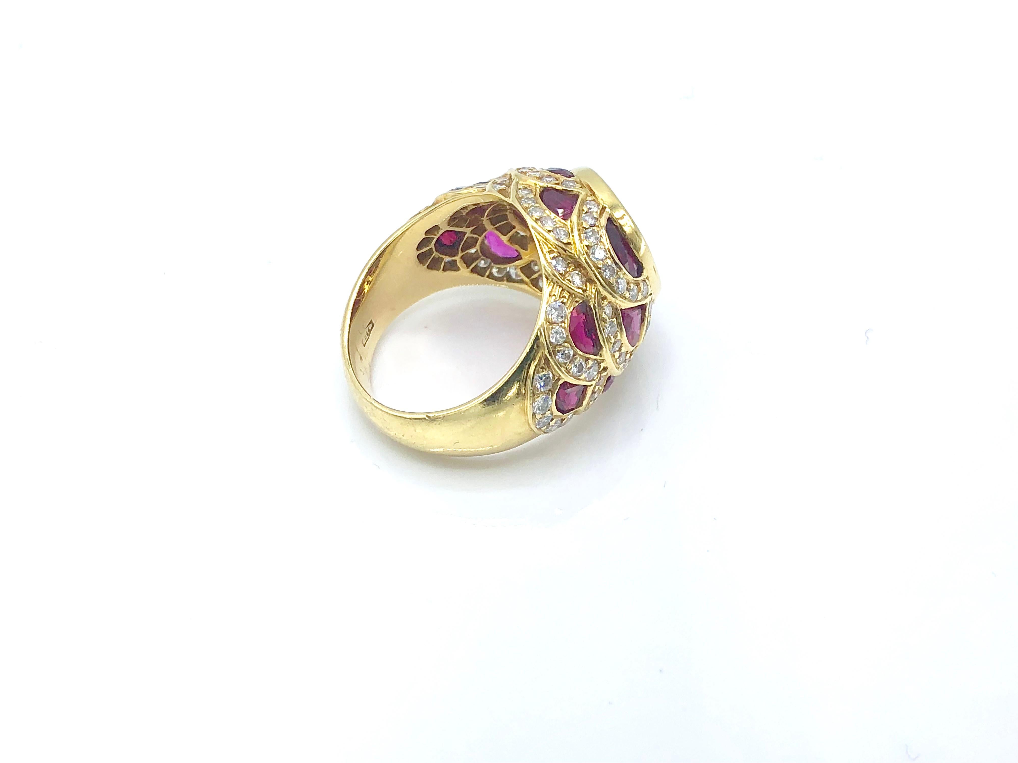 18 Karat Yellow Gold Natural Thai Ruby and Diamond Cocktail Ring For ...