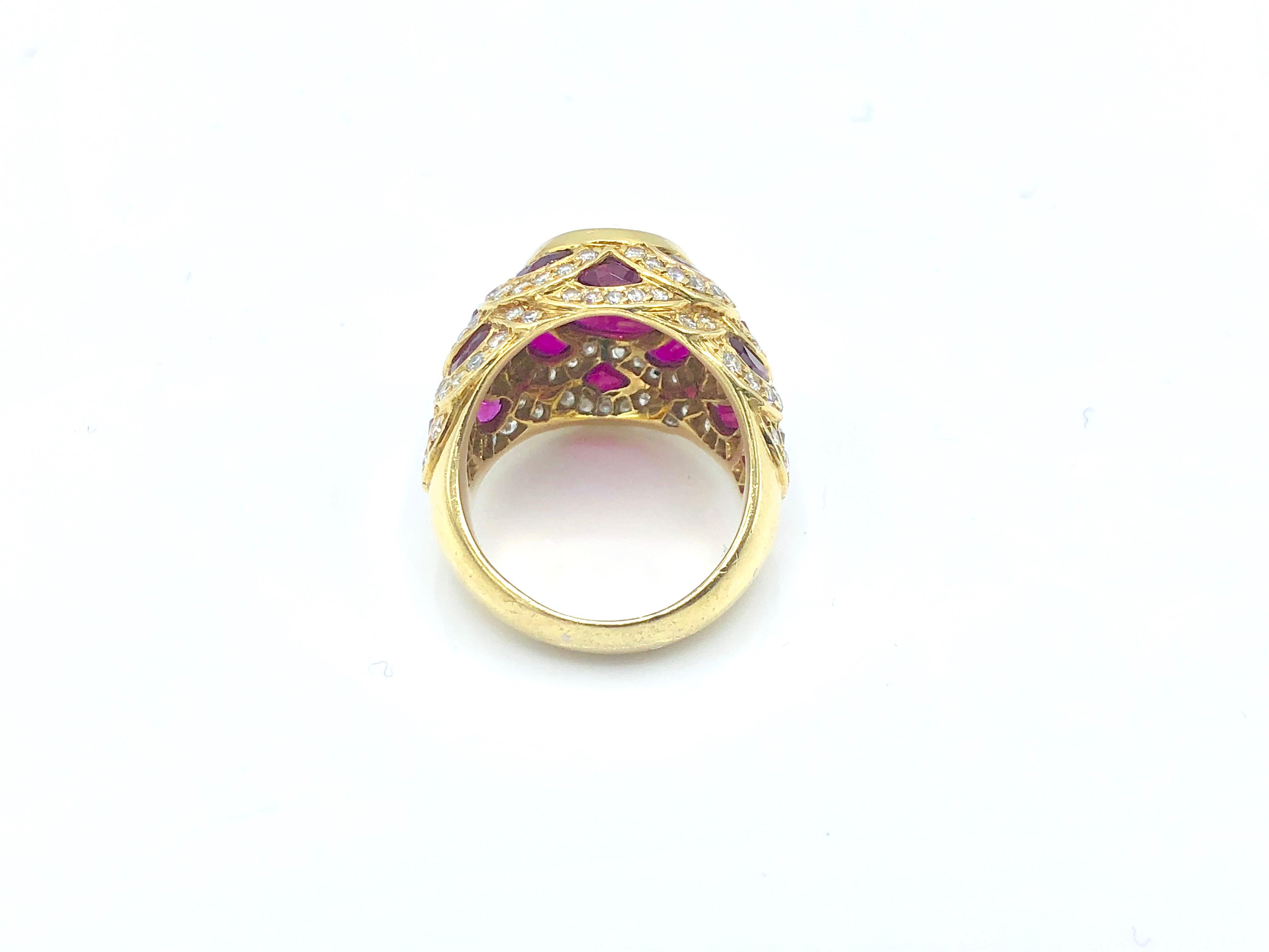 18 Karat Yellow Gold Natural Thai Ruby and Diamond Cocktail Ring For ...