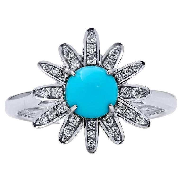 Customizable Natural Turquoise and Diamond Gleam Ring, 18k For Sale at ...